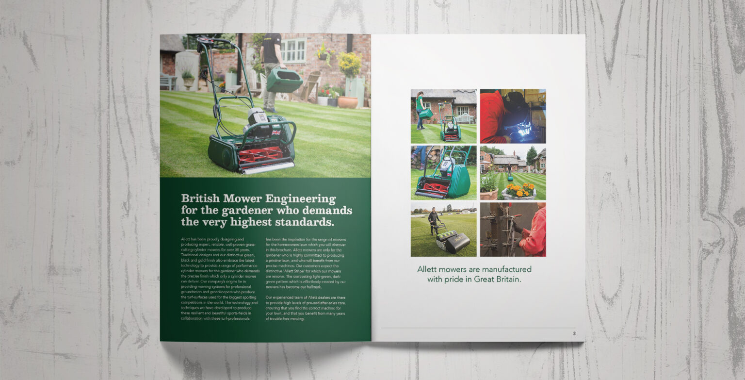 Product brochure design for Allett - manufacture of lawn mowers