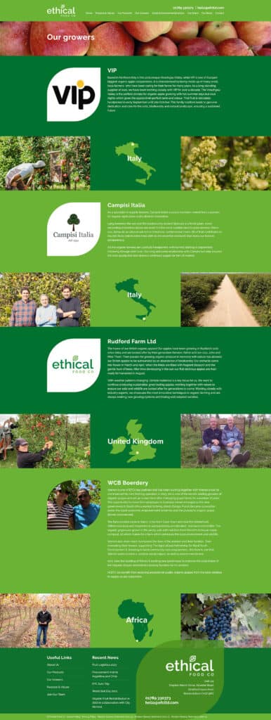 WordPress design and build for the Ethical Food Company.